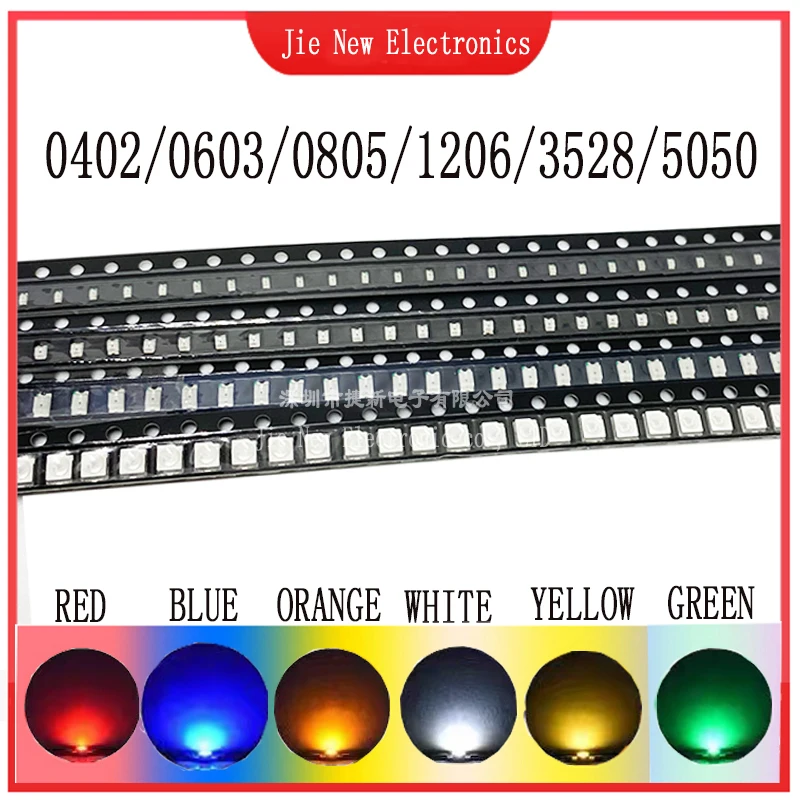 100PCS 0402 0603 0805 1206 3528 5050 SMD LED Red Yellow Green White ...