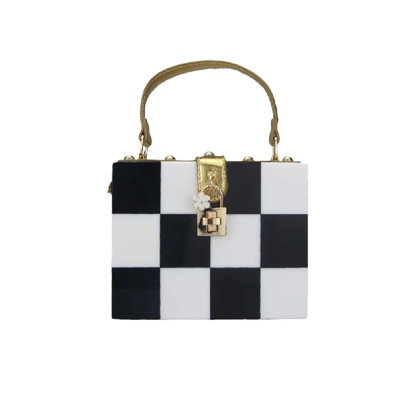 Handbag Box Bag Contrast Color Checkerboard Crossbody Chain Lock ...