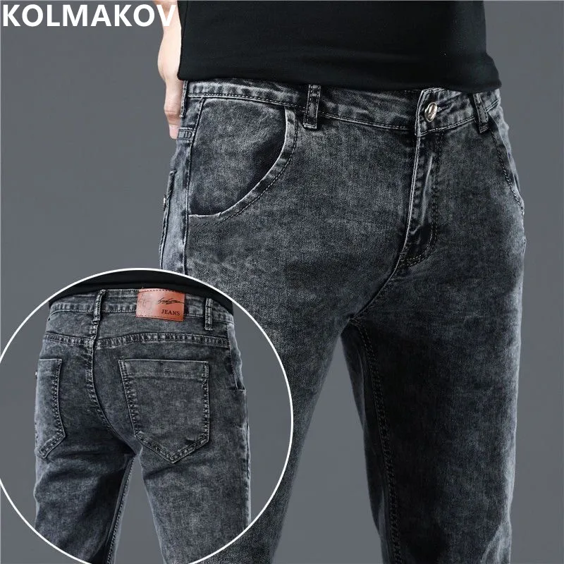 Jean-classique-de-couleur-unie-pour-homme-pantalon-lastique-petit-pied ...