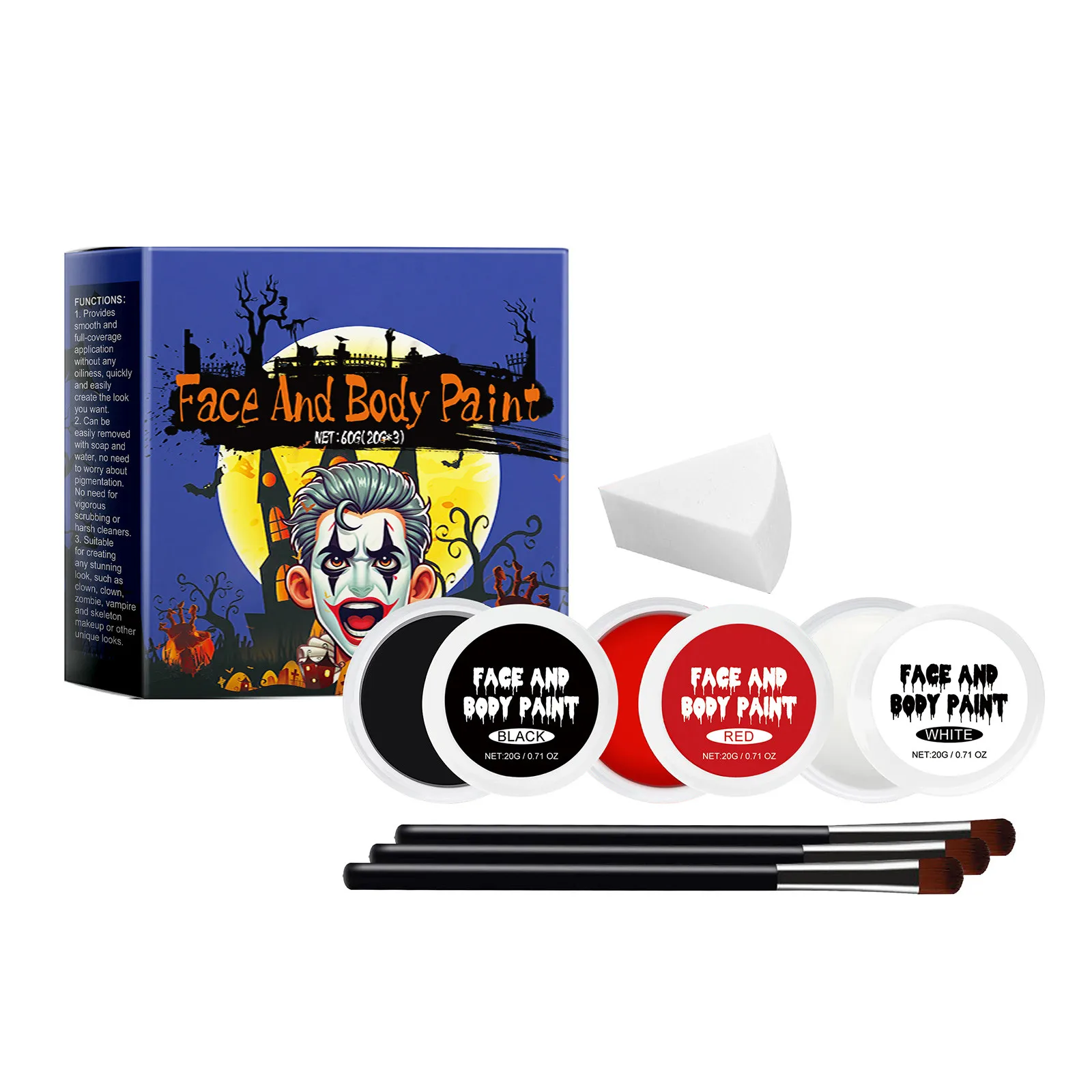 7-Set-Black-White-Red-Face-Body-Paint-3-Colors-Clown-Makeup-Kit-With ...