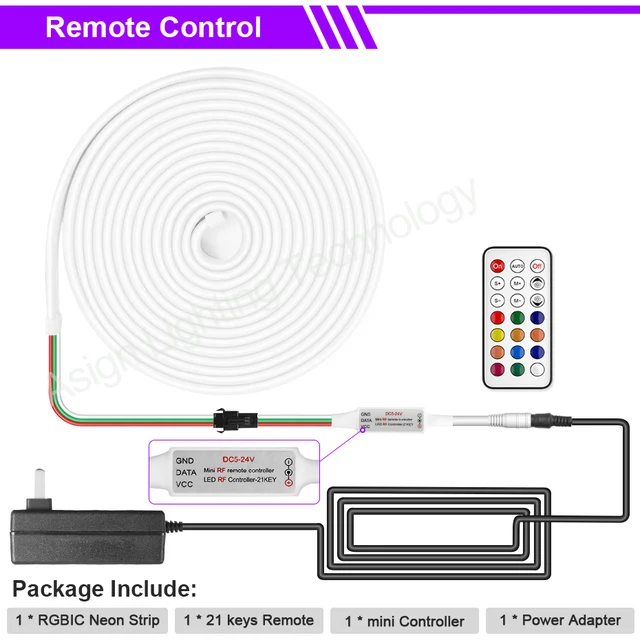 Tuya WiFi LED Neon Strip light 12V RGBIC Dimmable LED Strip Dreamcolor ...