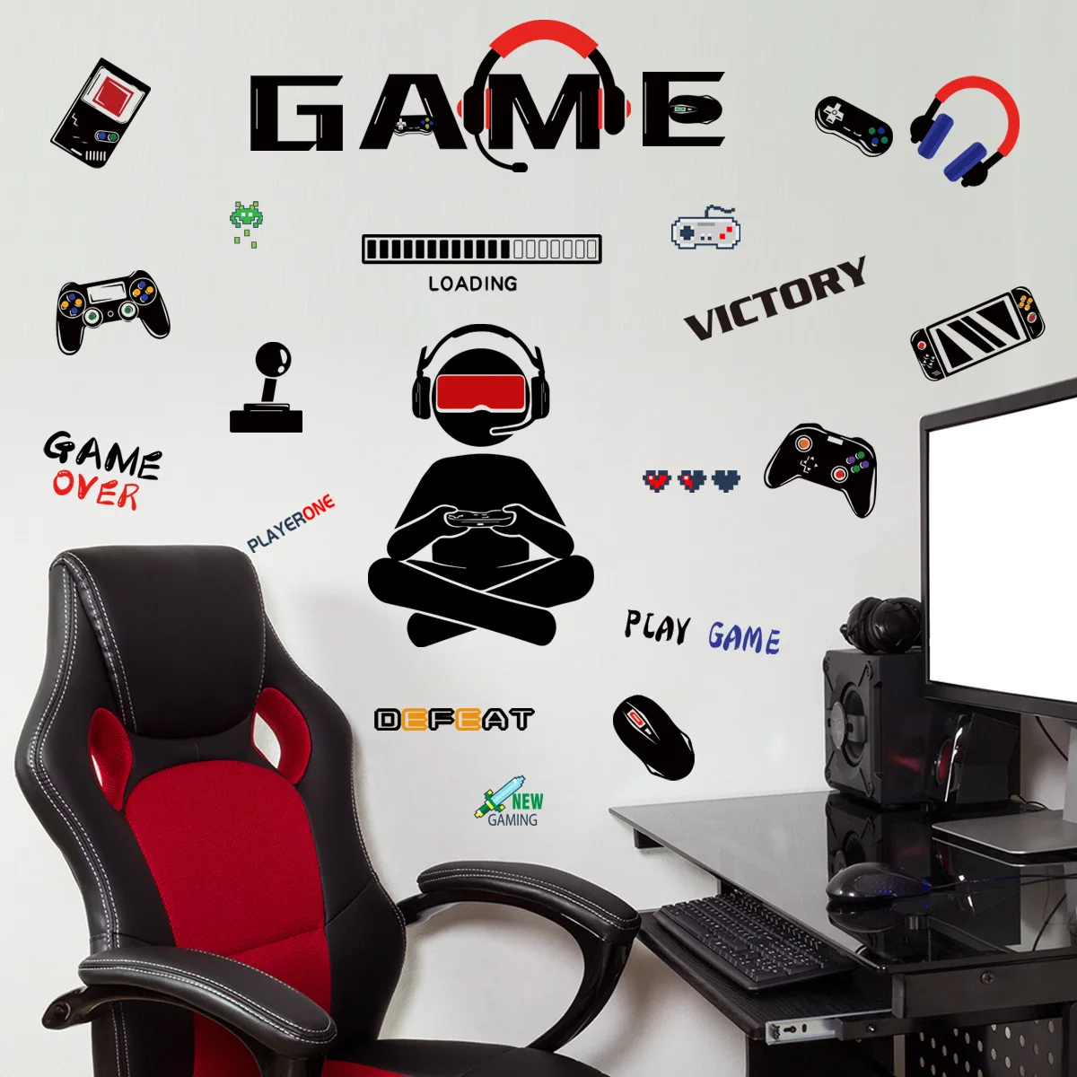 Gamepad Wall Stickers, Self-Adhesive Graffiti Stickers Boy Bedroom ...