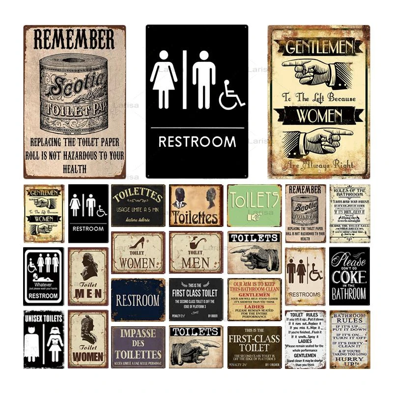 Toilet Sign Plaque Metal Vintage Bathroom Metal Sign Tin Sign Wall ...