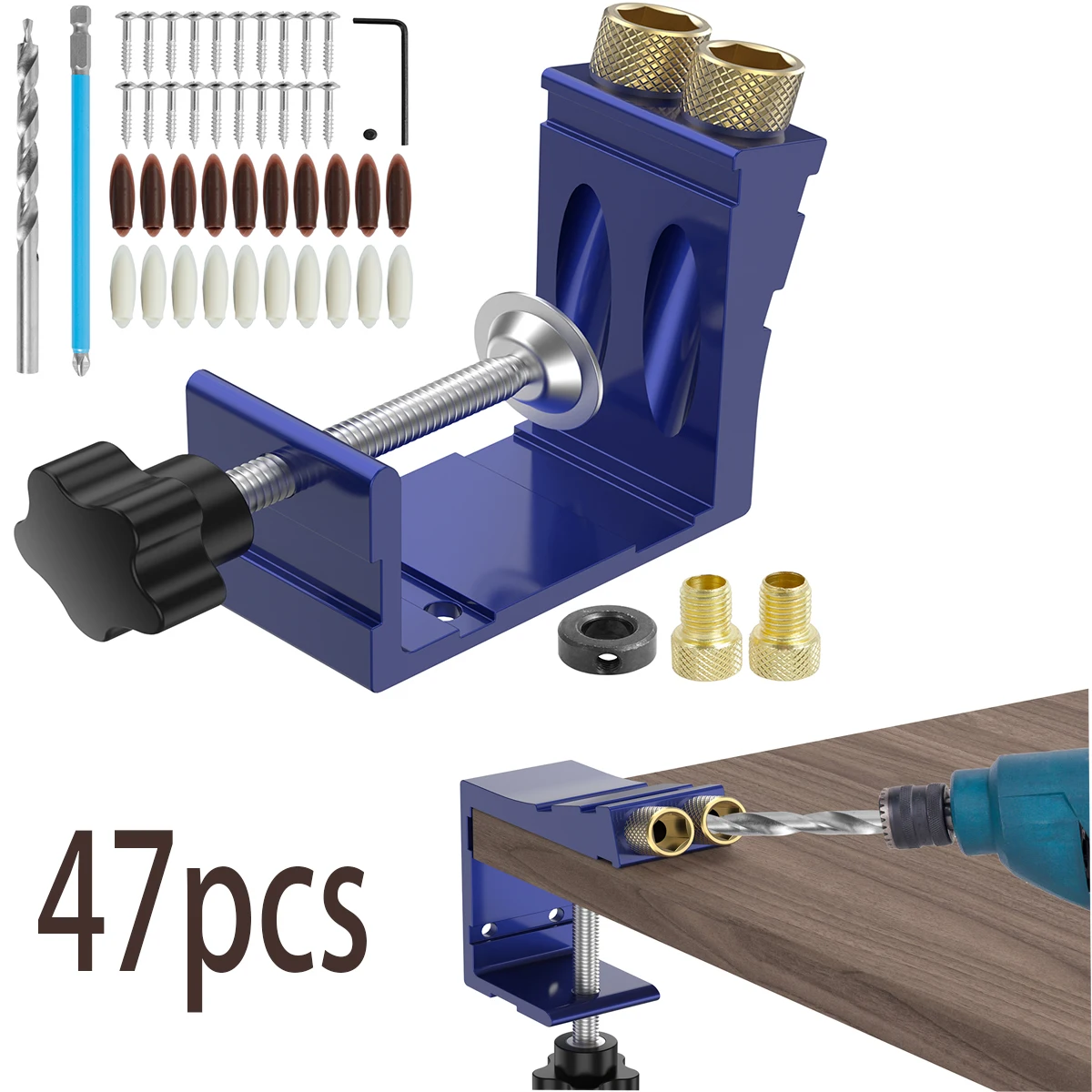 47Pcs-Pocket-Hole-Clamp-Kit-Inclined-Hole-Positioner-15-Degree-Angle ...