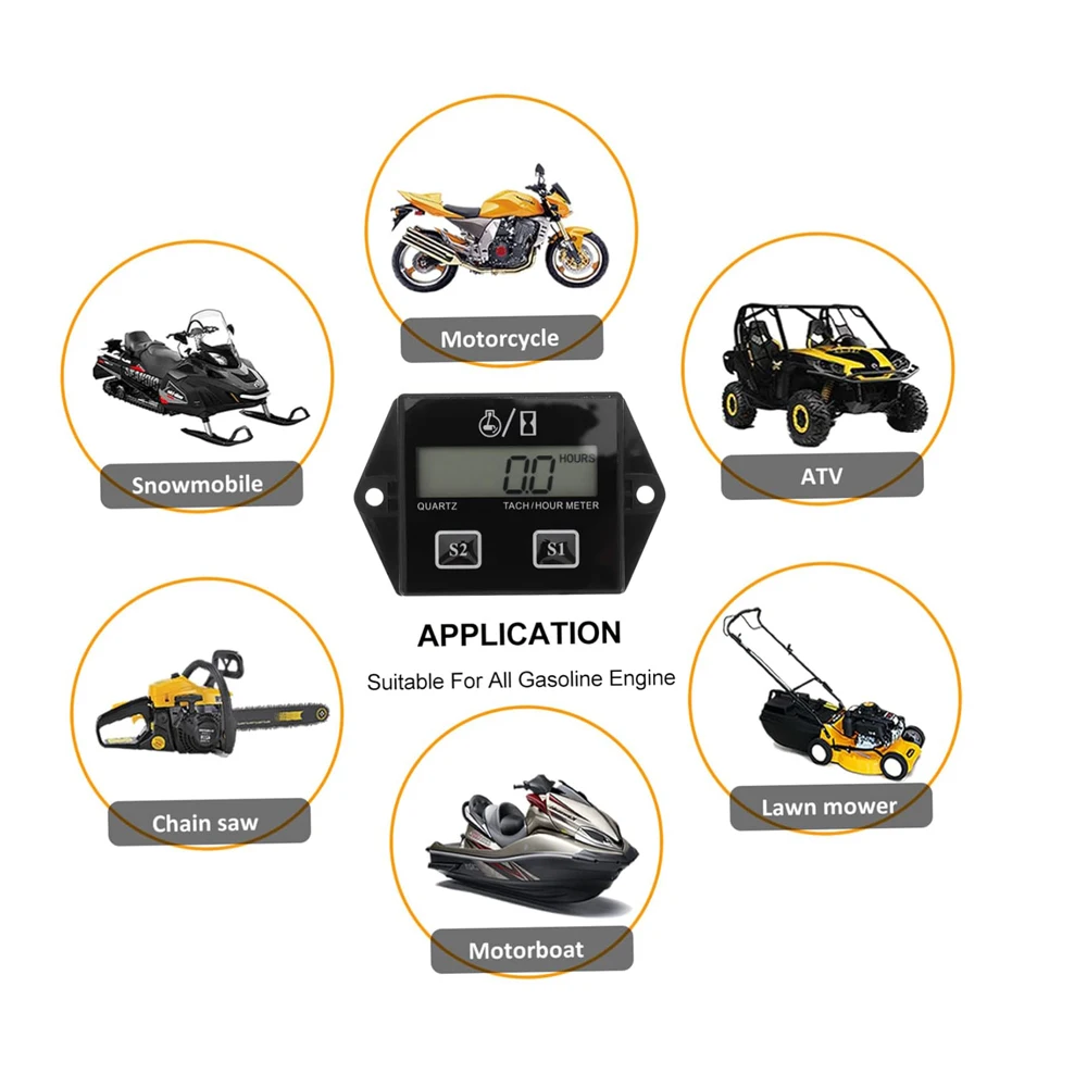 디지털 엔진 타크 시간 계량기 타코미터 게이지 Rpm Lcd 디스플레이 자동차 오토바이 스트로크 보트 티몬