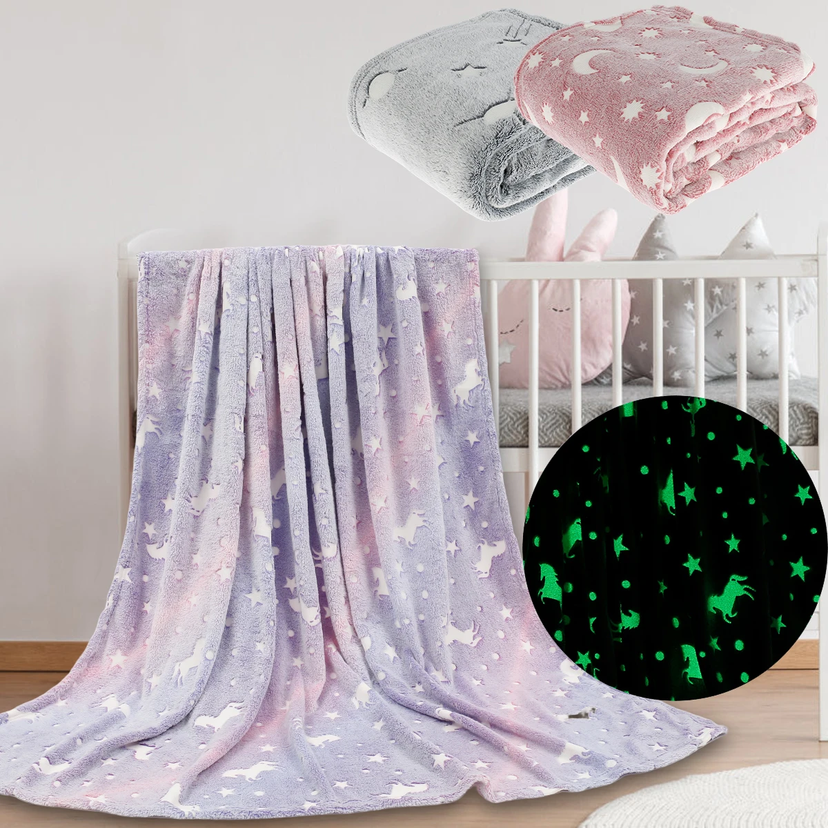 Luminous-Blanket-Soft-Fluffy-Glow-in-the-Dark-Blanket-Cute-Unicorns ...
