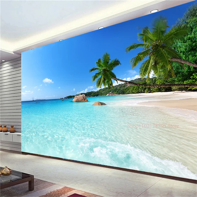 Custom Mural Wallpaper 3D Beach Wall Painting Large for Living Room TV ...