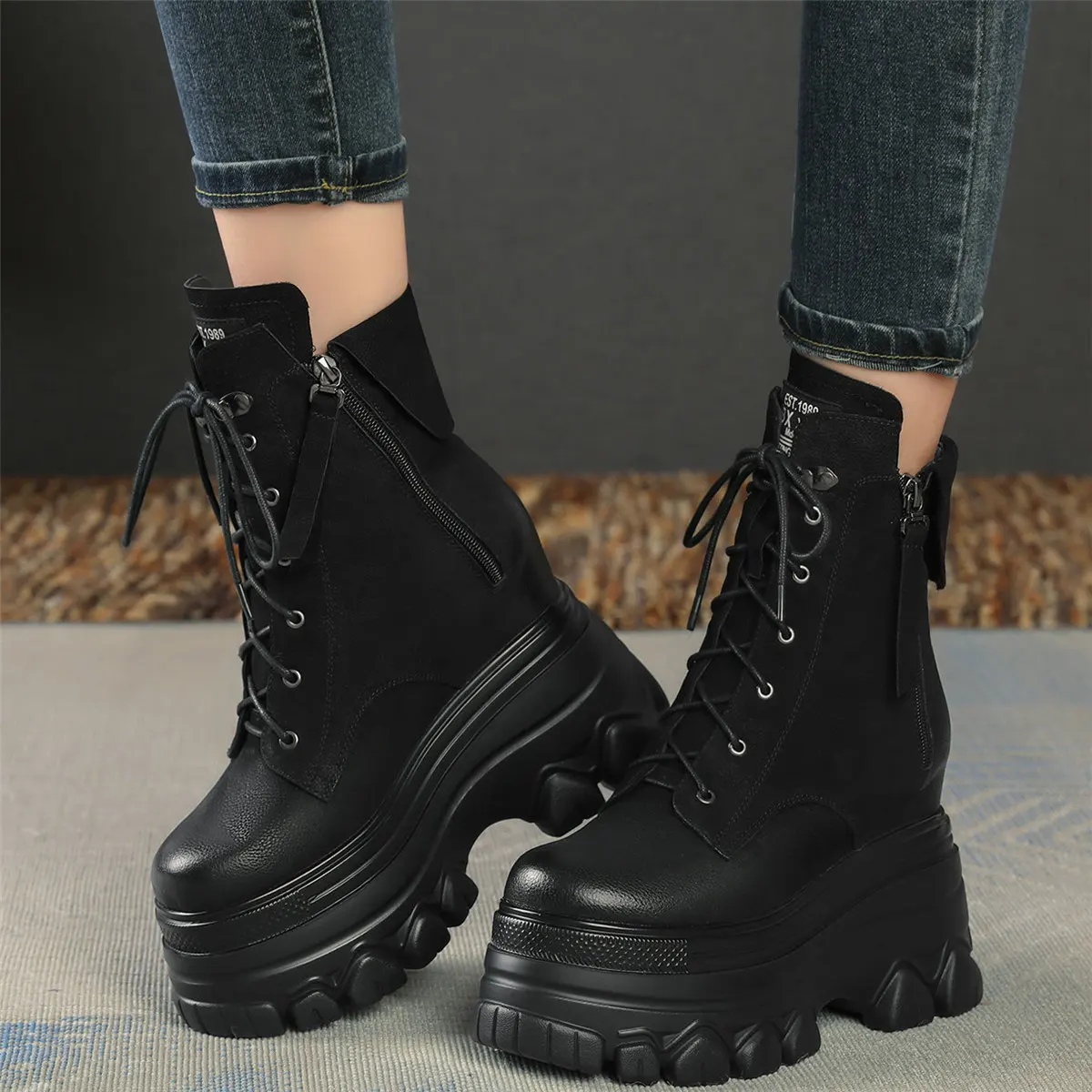 Winter-Pumps-Shoes-Women-Lace-Up-Cow-Leather-Super-High-Heels-Snow ...