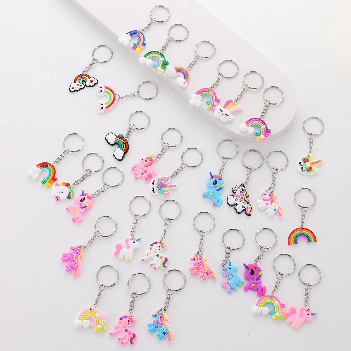 30pcs-Unicorn-Rainbow-Keychain-Cute-PVC-Key-Chain-Ring-Purse-Bag ...