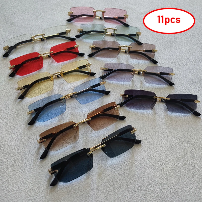 11-Pairs-Per-Set-Sunglasses-Fashion-Rimless-Rectangle-For-Men-Women ...