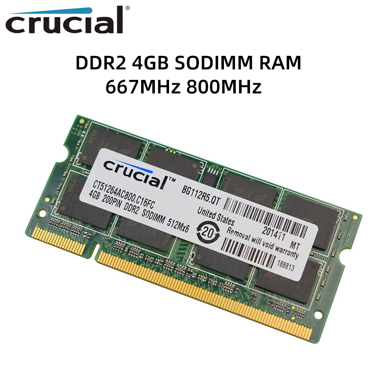 Crucial Laptop Memory DDR2 4GB 667MHz 800MHz DDR2 Laptop RAM PC2-5300 ...