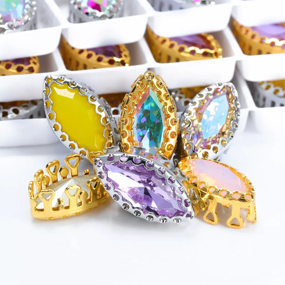Navette-Shaped-Glass-Rhinestones-with-Nest-Claw-Sew-On-Crystal-Stone ...