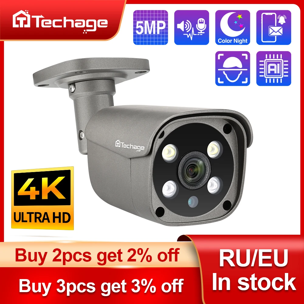 Techage H.265 5MP 4K Security Poe Ip Camera Human Detection Outdoor ...