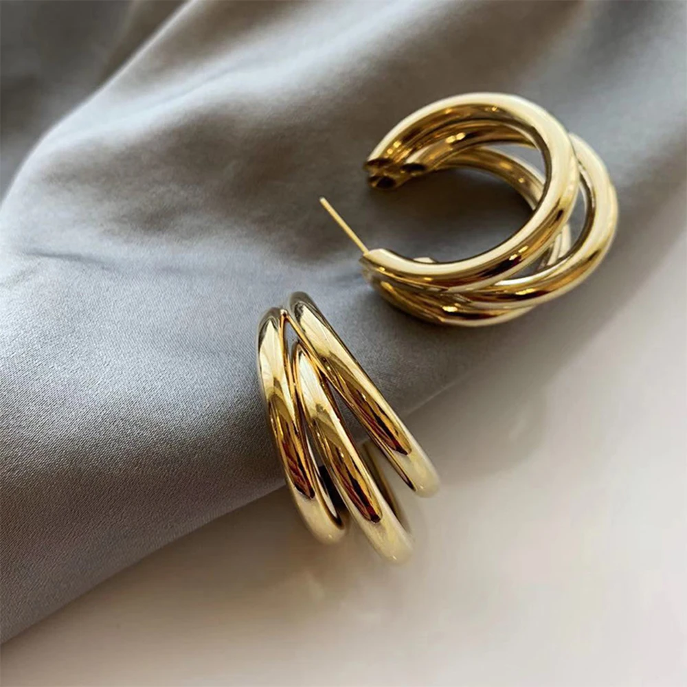 New-Gold-Silver-Color-Hoop-Earrings-for-Women-Korean-Fashion-Three ...