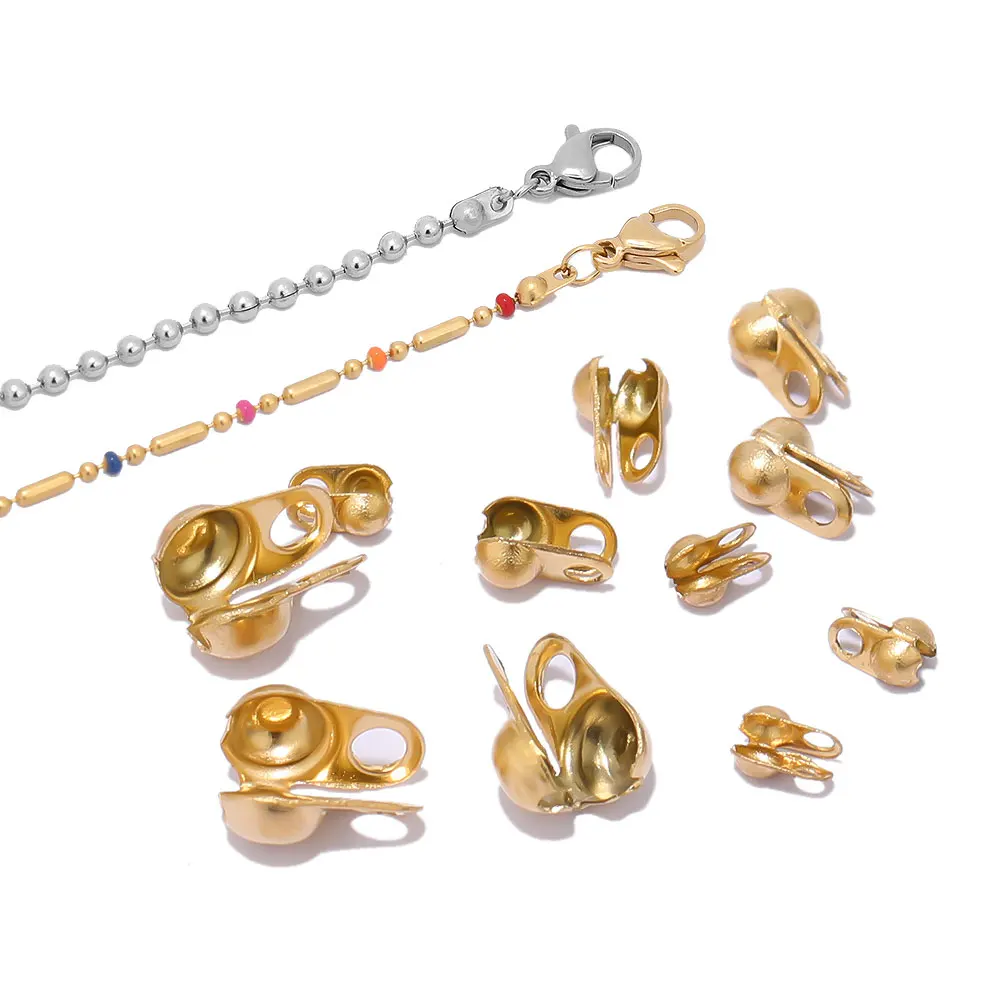 50-100pcs Gold Color Stainless Steel Ball Chain Calotte Crimps Beads ...