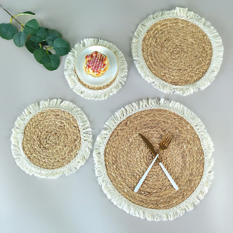 Rattan-Placemat-Round-Straw-Mat-With-Tassel-Edge-Dining-Table-Placemat ...