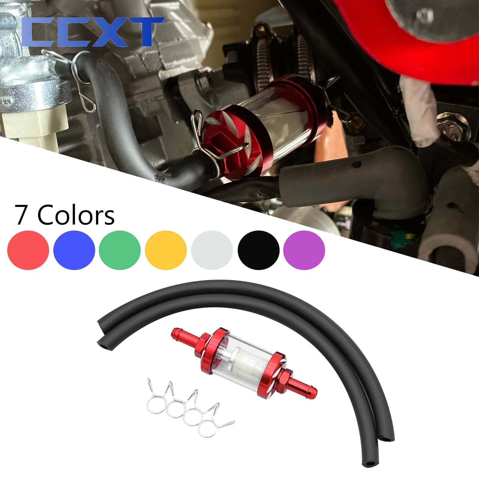 8mm CNC Motorcycle Glass Gas Fuel Gasoline Oil Filter Fuel Hose For ATV ...