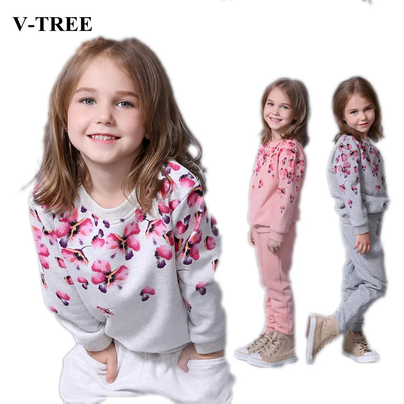V TREE Spring autumn girls clothing set floral kids suit set casual two ...
