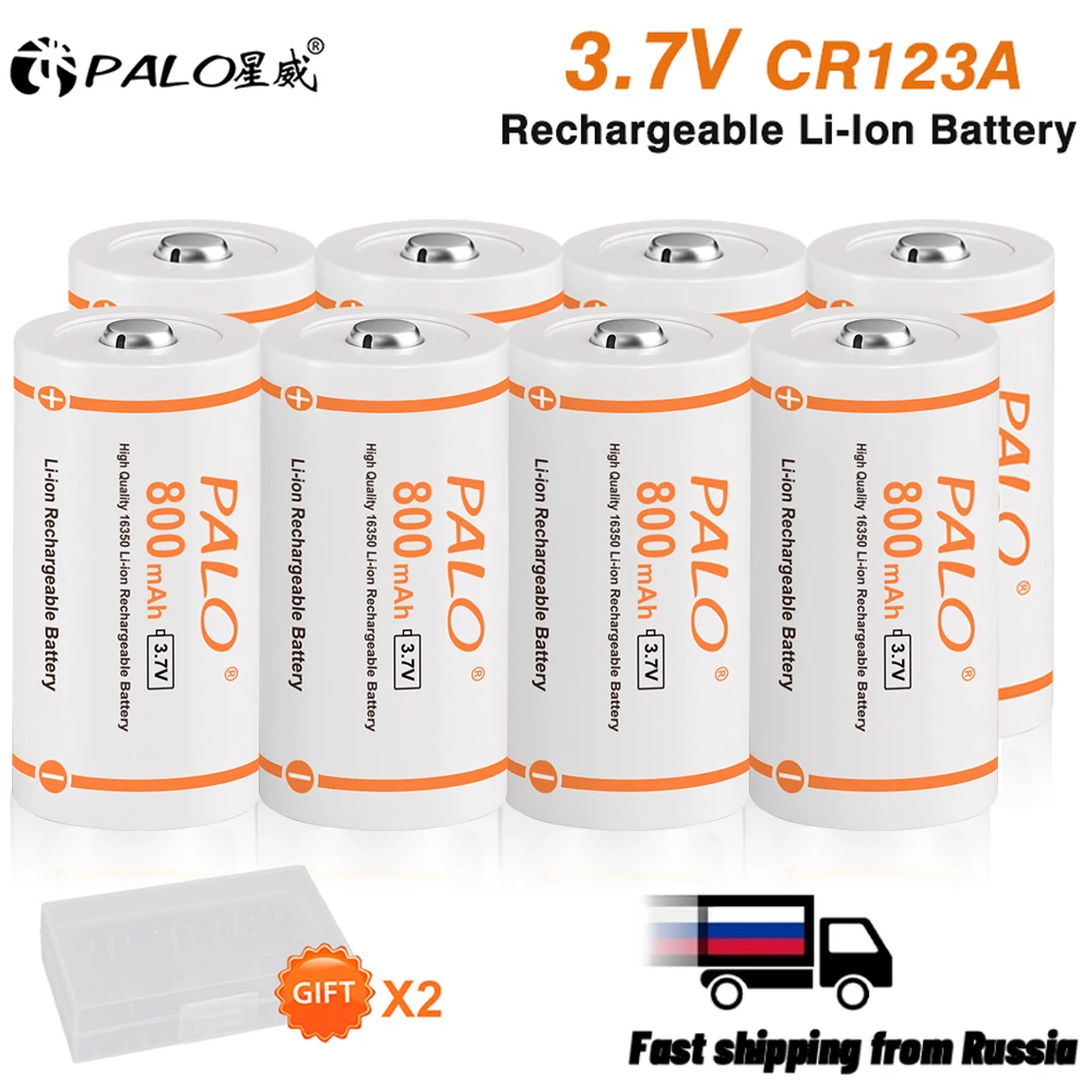 PALO CR123A Battery 3.7V Li-ion Rechargeable 800mAh RCR123 16340 Batteries For LED Flashlight ...