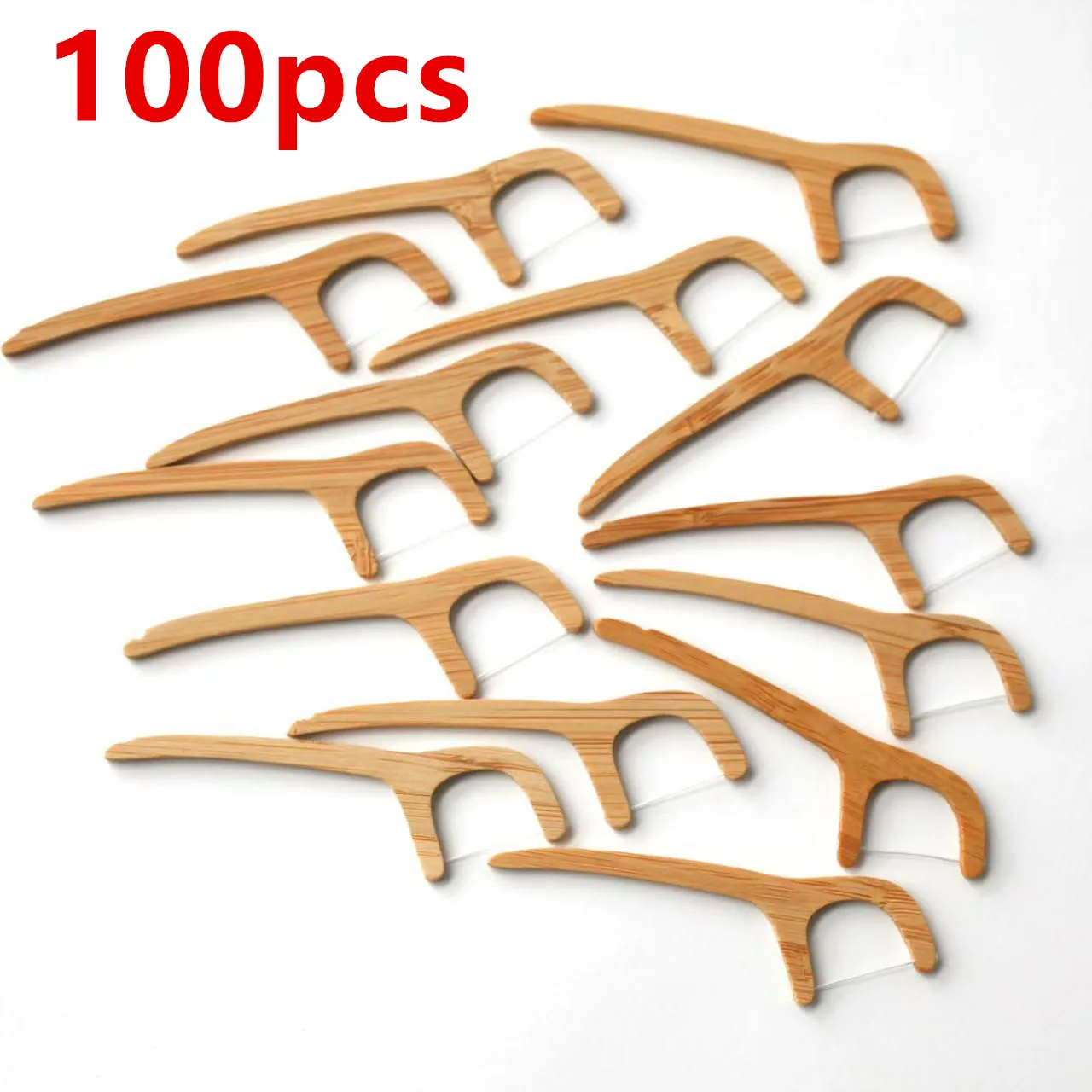 100 pcs Bamboo Dental Floss Picks Natural Dental Flosser Vegan, Eco ...