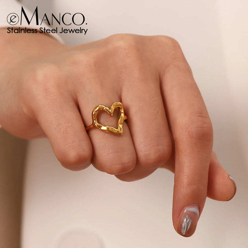 eManco-Openwork-Heart-Ring-316-Stainless-Steel-Geometric-Round-Ring ...