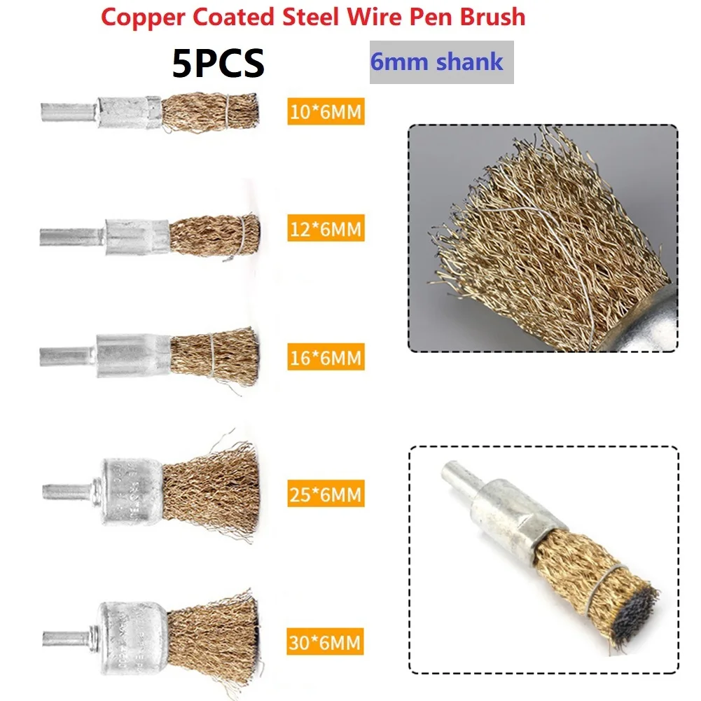 5pcs 10/12/16/25/30mm Head Diameter Copper Coated Steel Wire Brush With ...