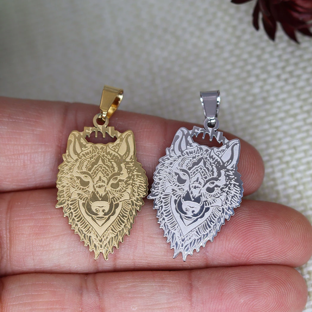 2pcs Bozkurt Göktürk Turkish Stainless Steel Wolf Head Pendant Charms ...