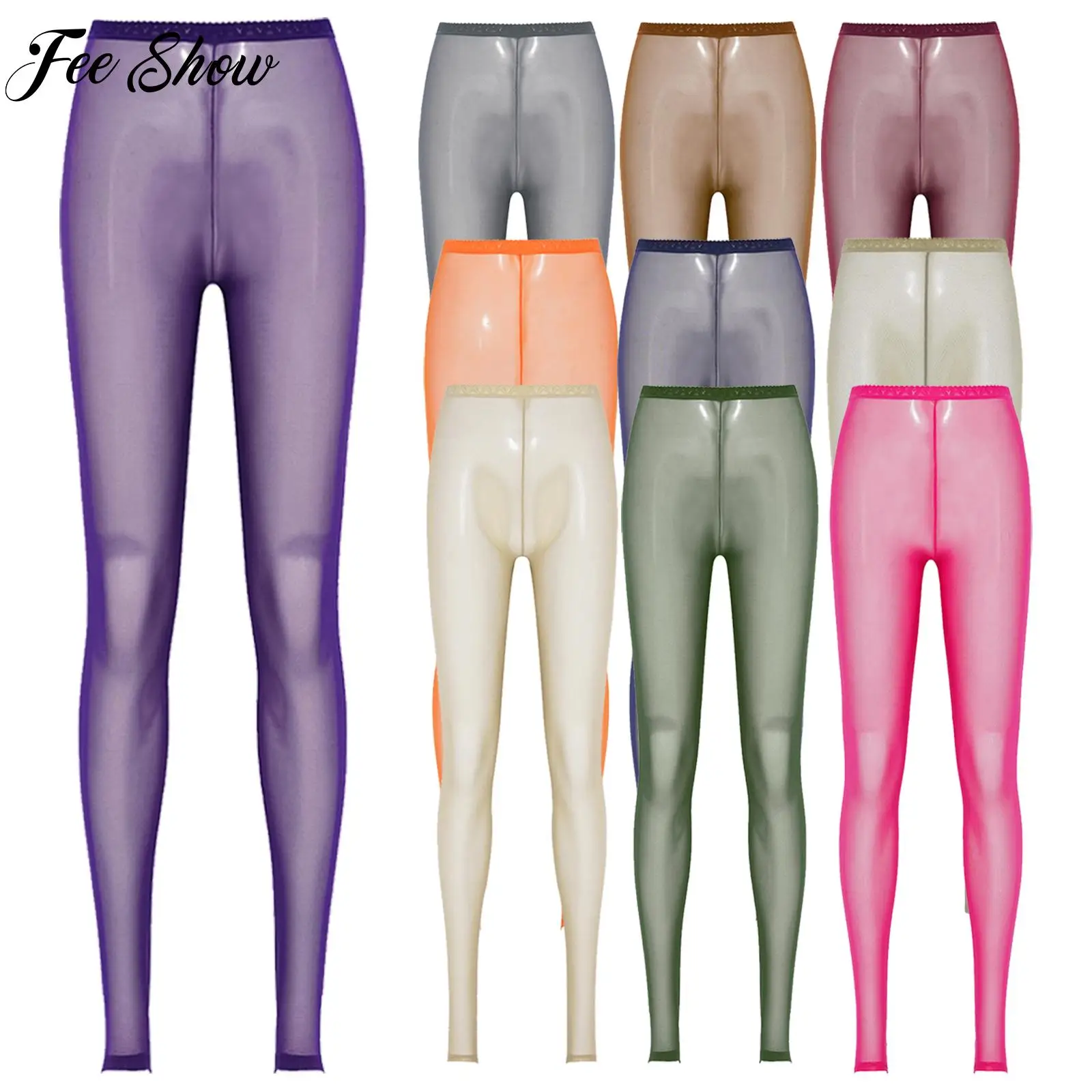 Women-Leggings-Lace-Trim-Stretchy-Tight-Pants-See-Through-Mesh-Stirrup-PantsTrousers-Gymnastic ...