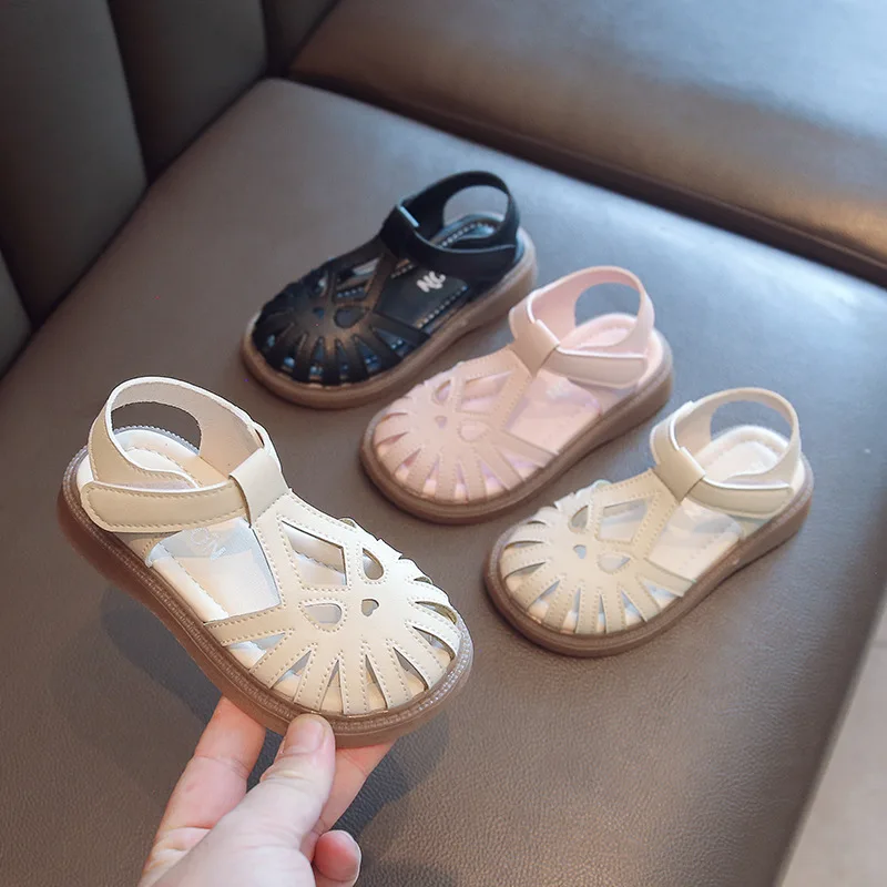 2024 Children's Sandals Summer Girls Princess Toe Wrapped Flat Sandals ...
