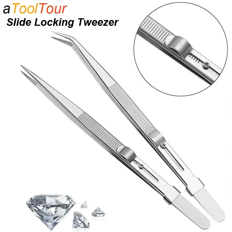 Stainless-Steel-Precision-Tweezers-Adjustable-Slide-Lock-Antistatic ...