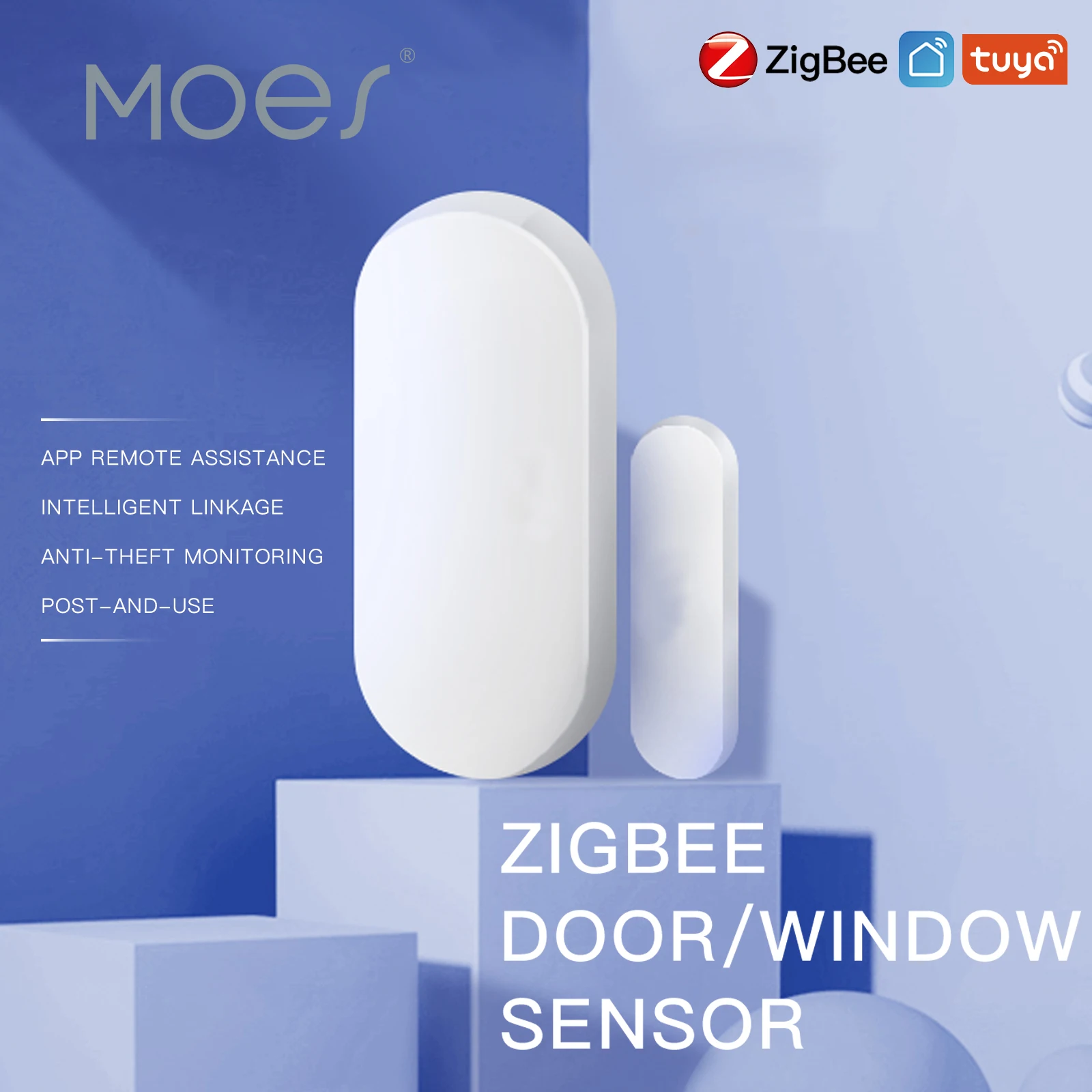 MOES Tuya ZigBee/Wifi Smart Window Door Gate Sensor Detector Smart Home Security Alarm System ...