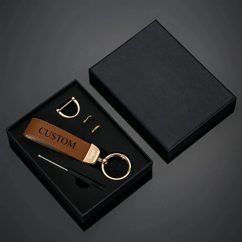 Genuine Leather Keychain Custom LOGO Laser Engrave Personalized TEXT ...