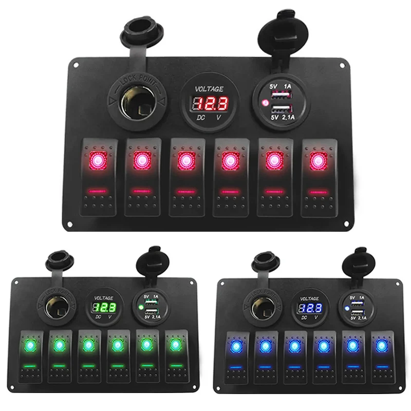 12V-24V-6-Buttons-Rocker-Switch-Panel-Dual-USB-Charger-Socket-Voltmeter ...