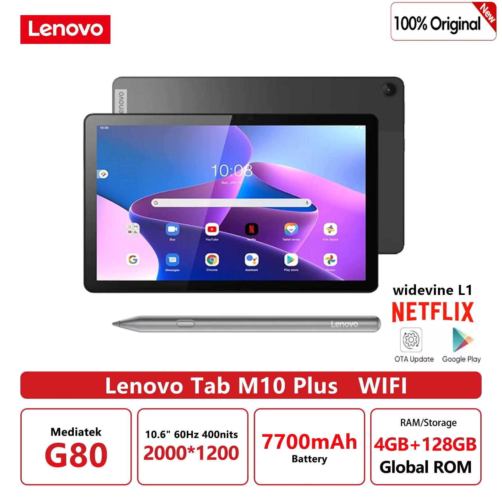 Global Rom Lenovo M10 Plus (3rd Gen) 10.6 inch 2K 60Hz Display Mediatek ...
