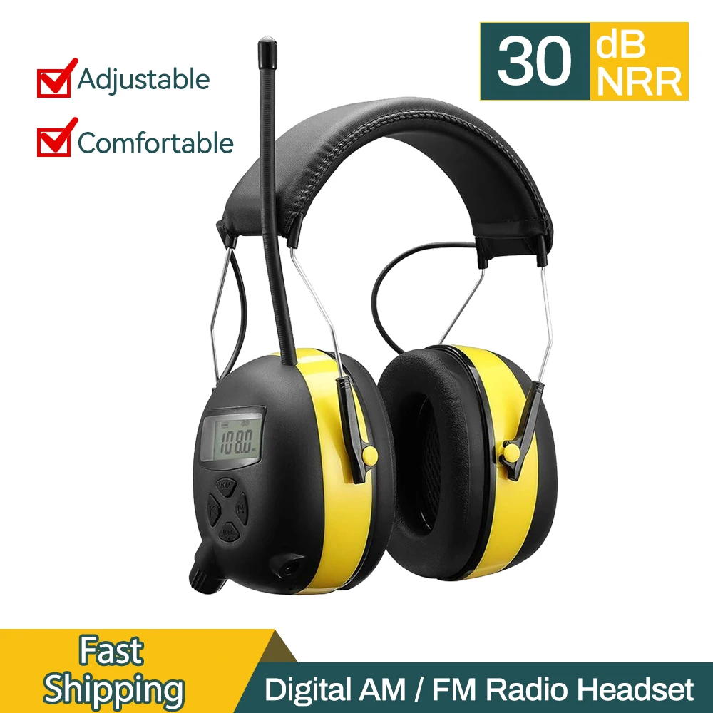 Digital AM/FM Stereo Radio Ear Muffs NRR 30dB Ear Protection for Mowing ...