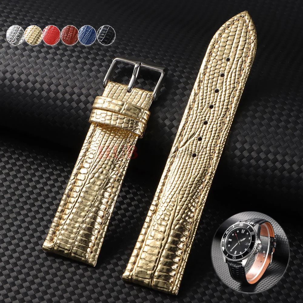 18mm 20mm 22mm Universal Lizard Pattern Watch Strap Cowhide Watchband ...