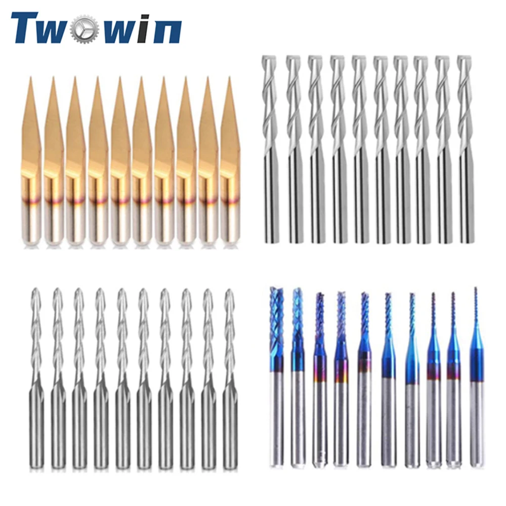 TWOWIN 40pcs 3.175mm End Mill Engraving Bits Set 1/8" Shank Nano Blue ...