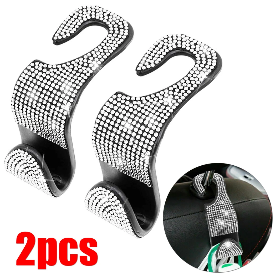 2Pcs Car Seat Back Hook Bling Diamond Hanger Backseat Auto Back ...