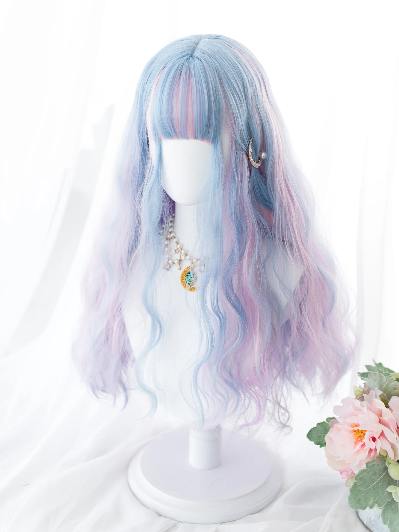 26Inch-Blue-Pink-Purple-Trichromatic-Color-Synthetic-Wigs-With-Bang ...