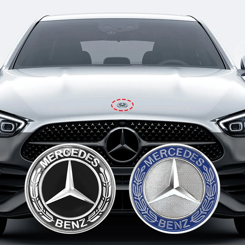 Car-Metal-Flat-Hood-Emblem-Front-Badge-Logo-Sticker-For-Mercedes-Benz ...