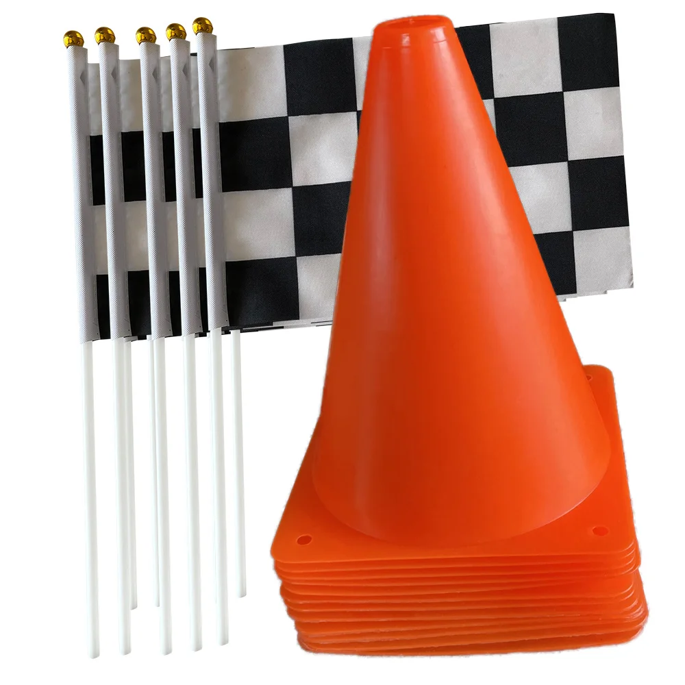 36Pcs-Traffic-Cones-And-Racing-Checkered-Flags-Orange-Or-Red-Sports ...