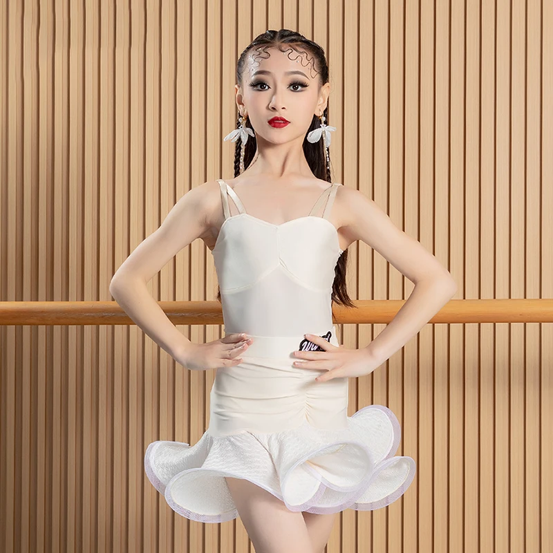 2024-New-Summer-White-Sling-Latin-Dance-Suit-Children-s-Practice ...