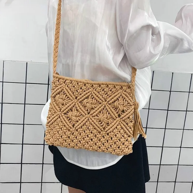 Summer-Woven-Bag-Fringed-Handbag-Messenger-Cotton-Rope-Cotton-Thread ...