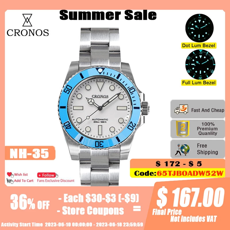 Cronos Diver Men‘s Watch Panda Black & White Date Nh35 Ceramic Rotating ...