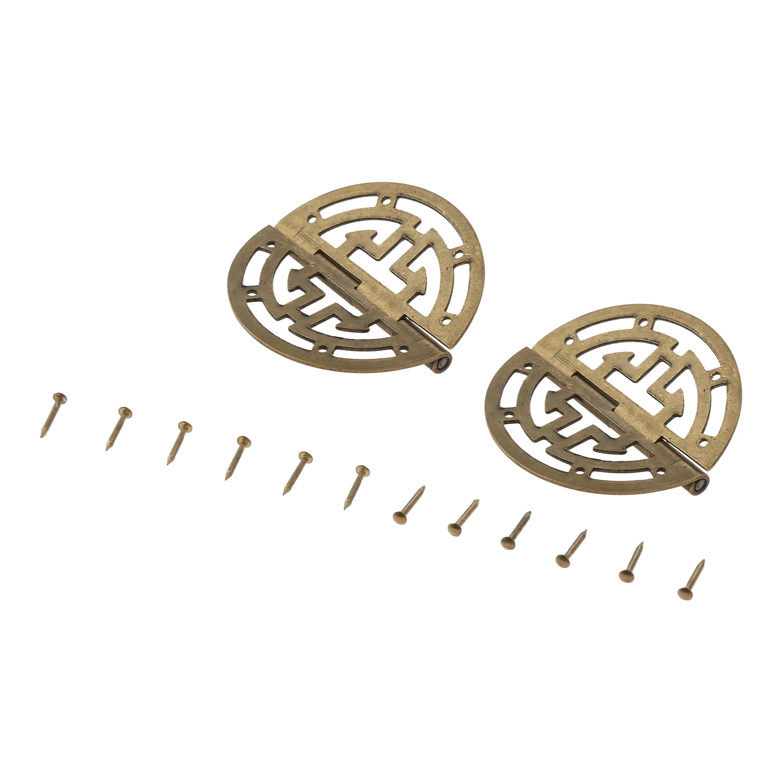 2pcs-Vintage-Round-Brass-Hinges-w-screws-45mm-1-77inch-Hollow-Pattern ...
