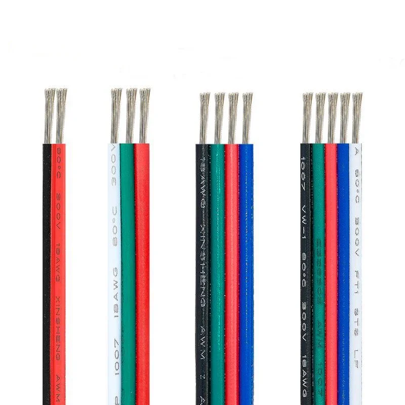 10m Electric Wires 2pin 3pin 4pin 5pin Flexible LED Cable 18 20 22AWG Extension Wire For WS2812B ...