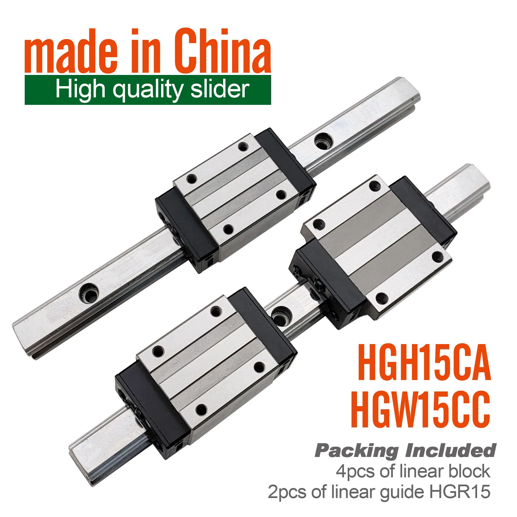 HGW15CC-HGH15CA-2pcs-HGR15-linear-guide-rail-any-length-4pcs-linear-block-carriage-flang-parts ...
