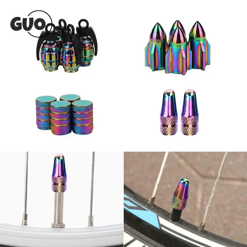 2pcs Rainbow Color Bike Valve Cap Aluminium Pressure Bicycle Valve Caps ...