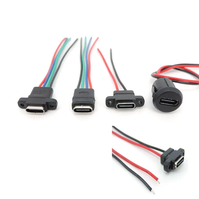 USB Type C Waterproof Connector Welding Wire male Female power Socket ...