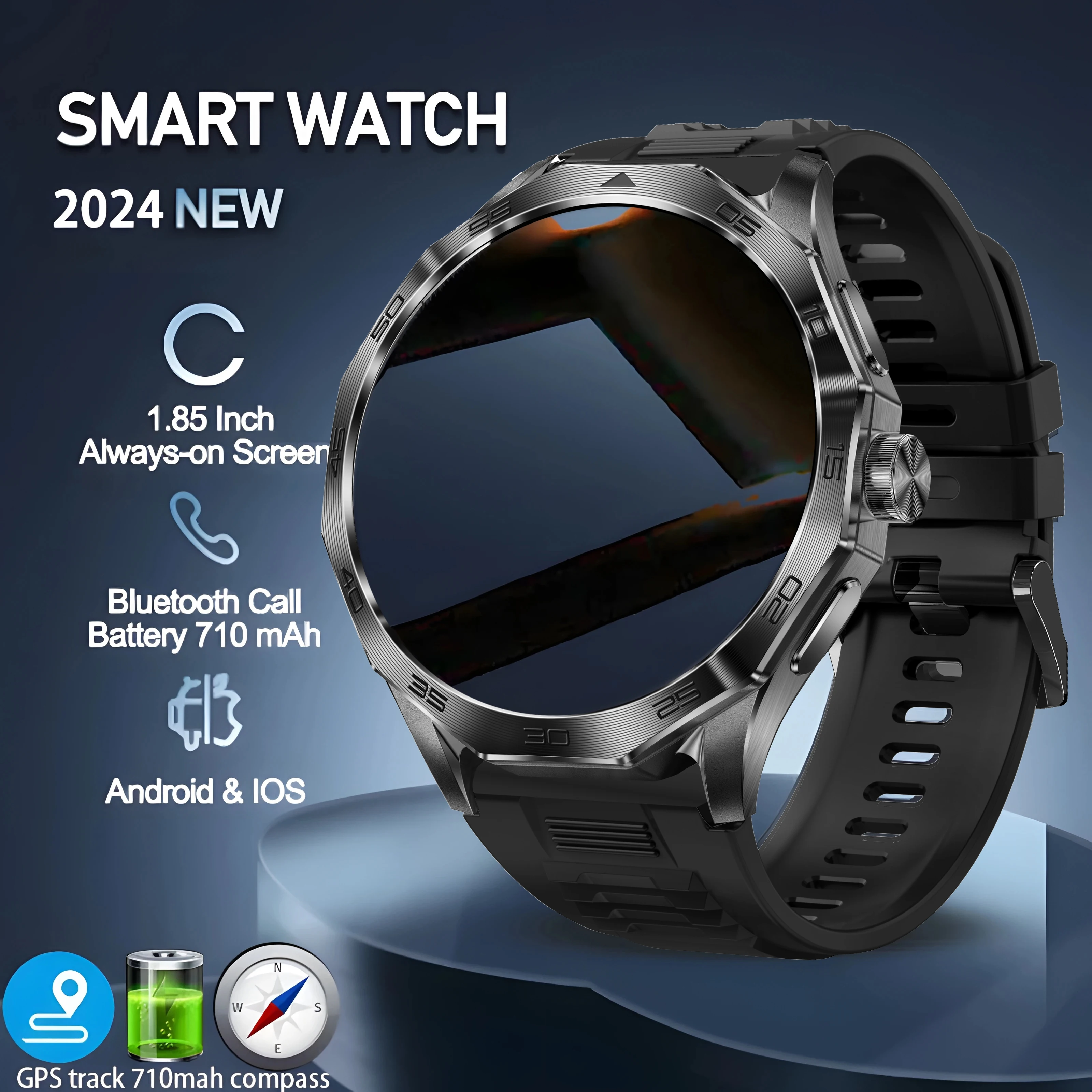 New-1-85-AMOLED-Smart-Watch-Men-710-mah-Large-Battery-GPS-Track-HD ...